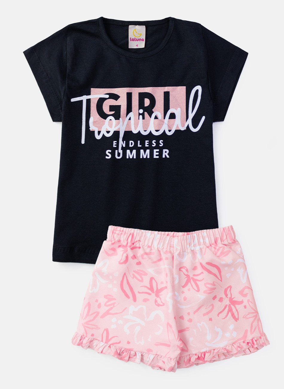 Conjunto Infantil Feminino Tropical Girl Preto 7001 - Laluna